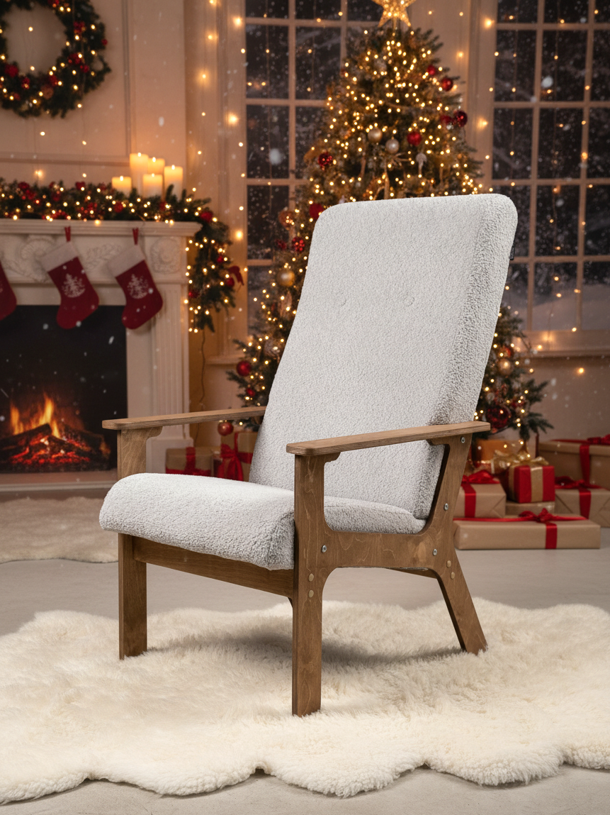 Кресло для отдыха "Ретро" от "Мягкой посадки" с высокой спинкой, обивка серое букле + светлые ножки