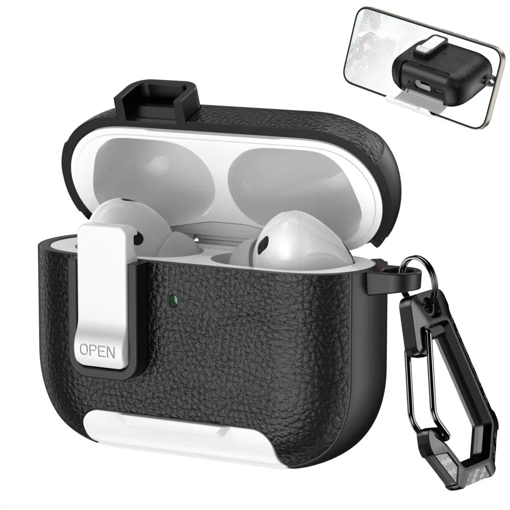 Чехол для AirPods Pro 3 черный/белый с карабином