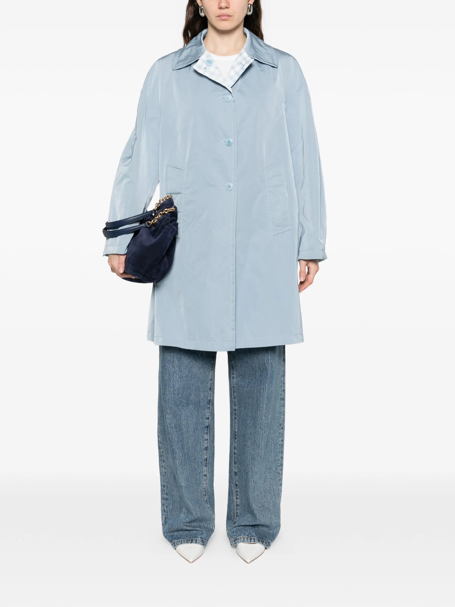 Пальто Ermanno Scervino Button-front collared single-breasted coat, размер 38, синий — фото 1