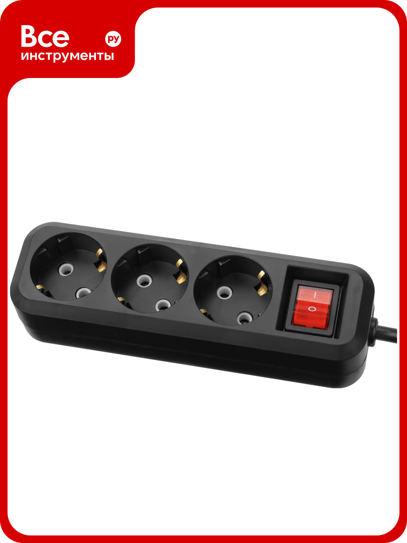 Удлинитель сетевой TDM ELECTRIC с выключателем, 3 розетки, 3 метра, с заземлением, 16 А, 3680 Вт, черный,