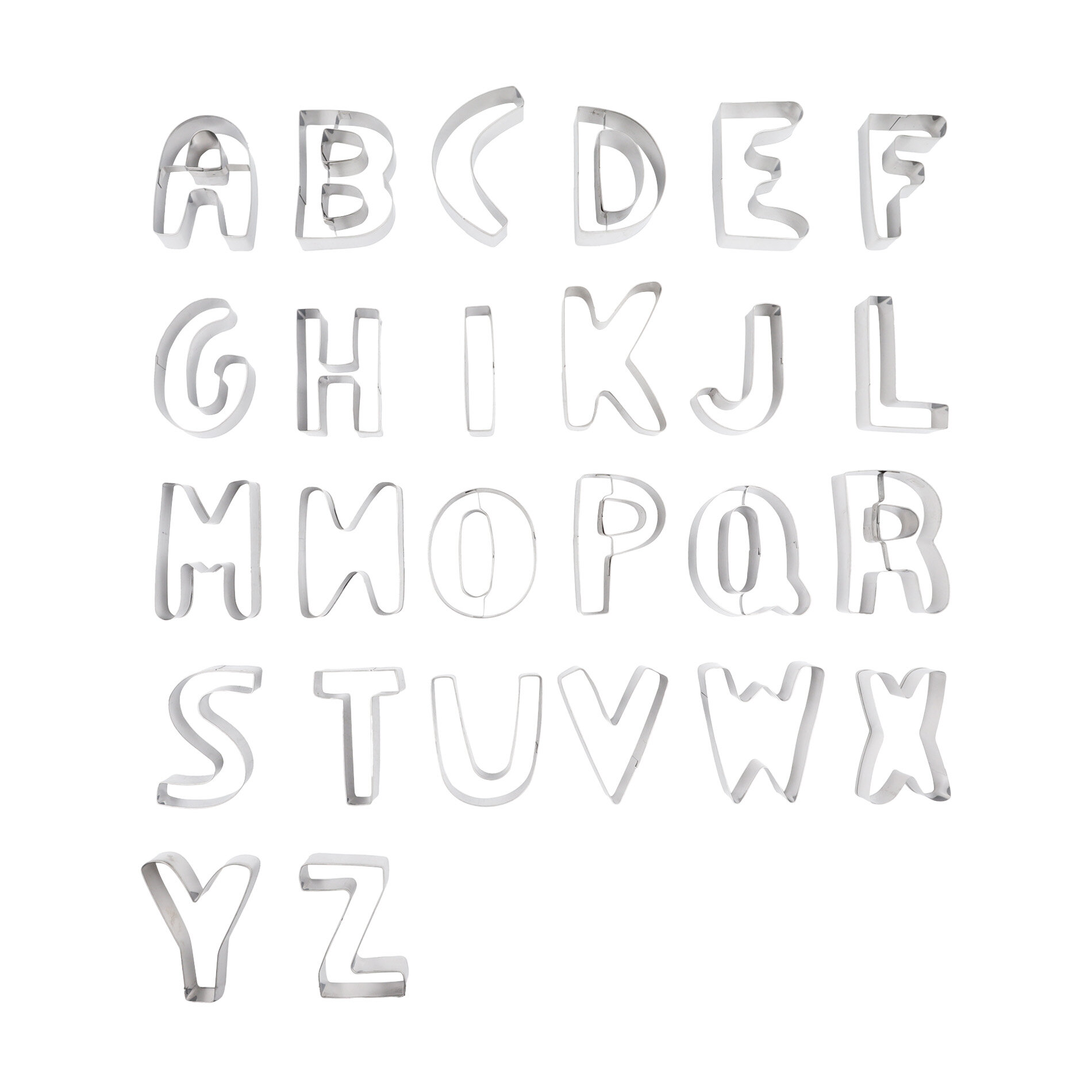 Набор вырубок форм для приготовления пряников и печенья, Английский алфавит, 7-8 см, 26 шт, нержавеющая сталь, Paderno.