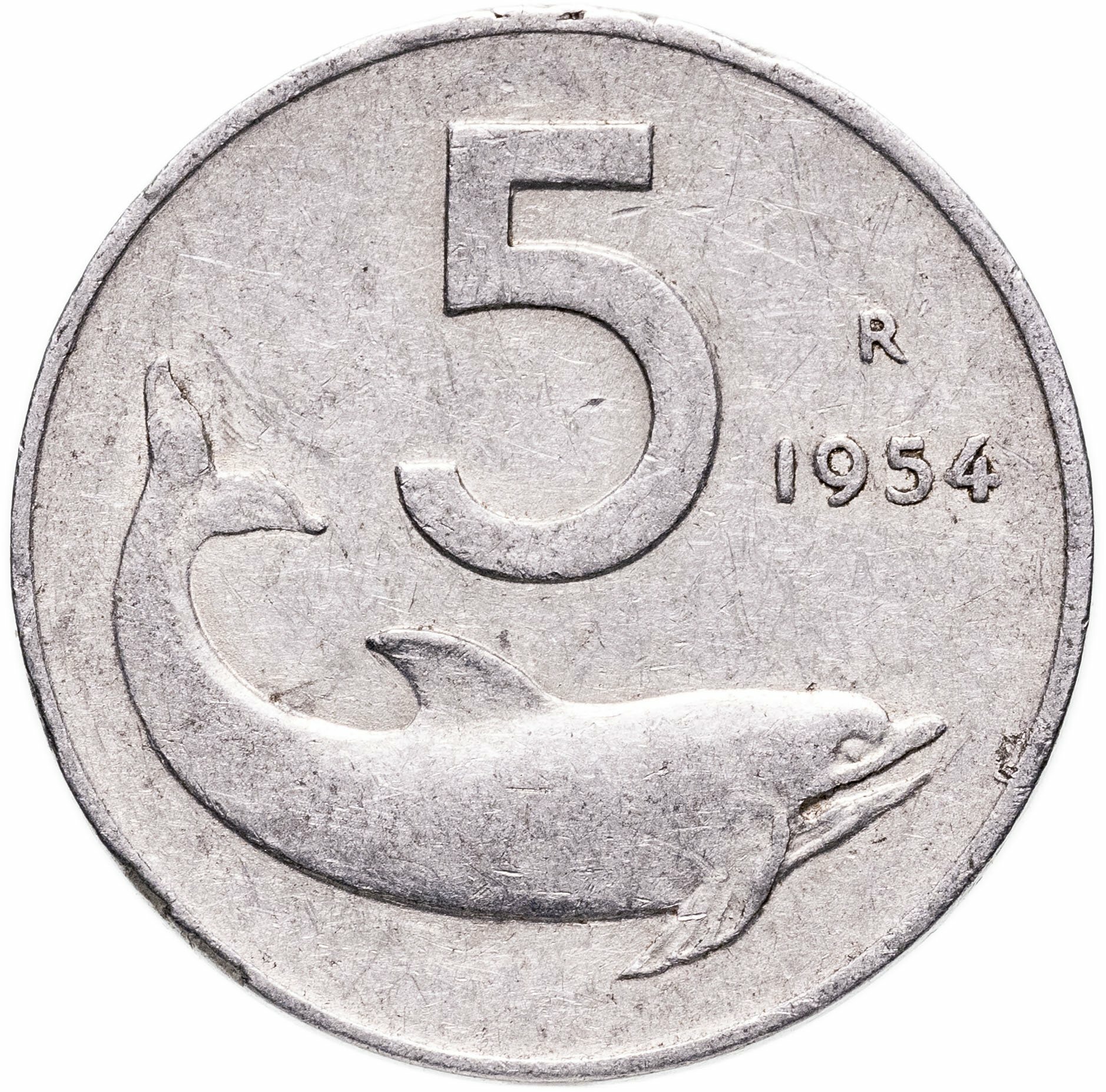 Италия 5 лир 1954, Алюминий, в сохранности VF-XF