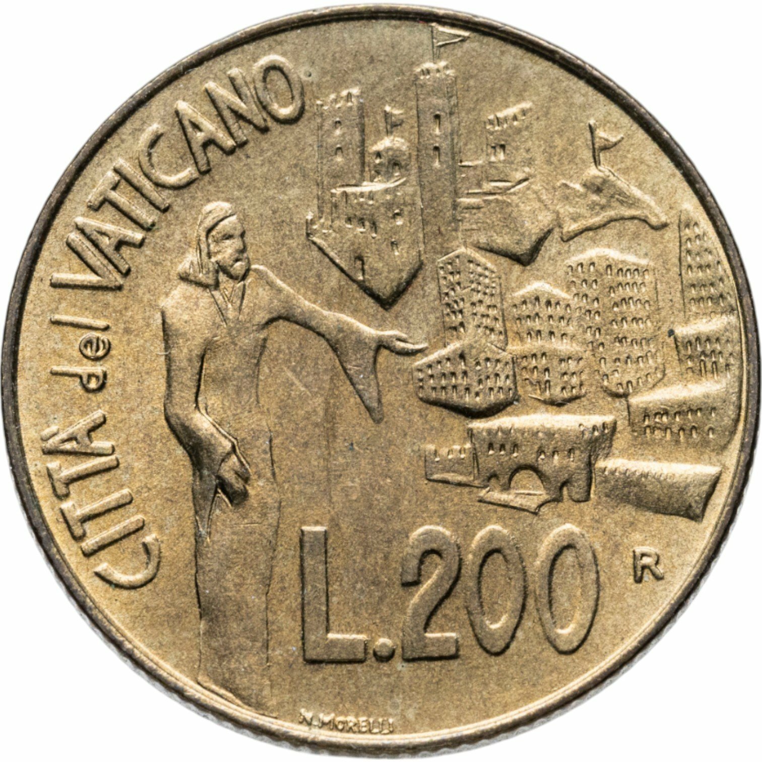 Ватикан 200 лир 1991, Алюминиевая бронза, в сохранности UNC