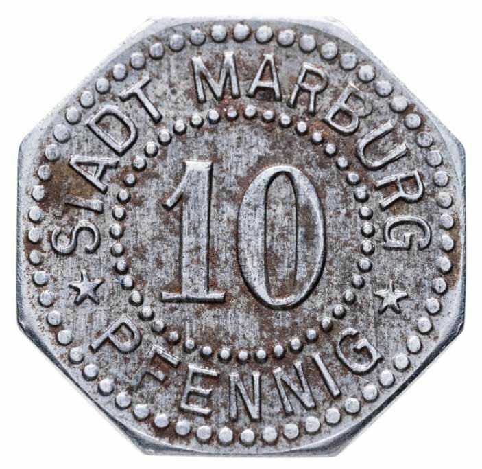 Германия Марбург нотгельд 10 пфеннигов 1917, Железо, в сохранности XF