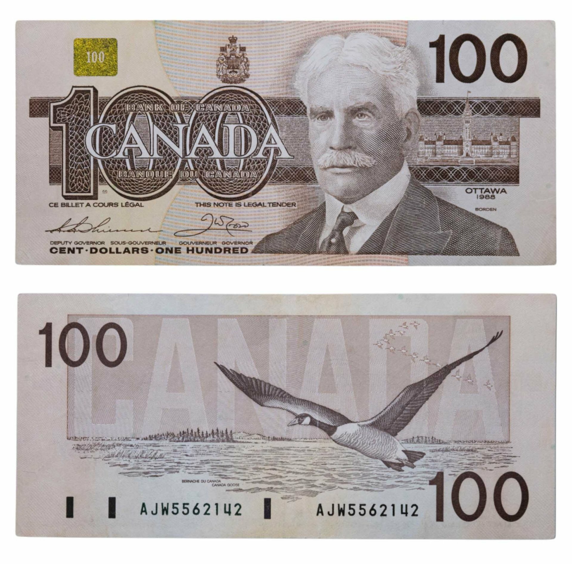 Канада 100 долларов 1988