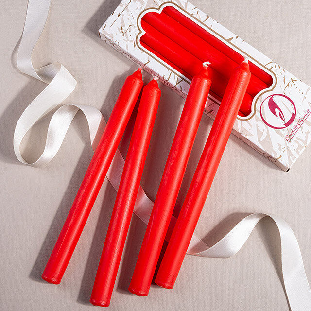 Столовые свечи 24.5 см, 4 шт, красные, Омский Свечной, 011418-свеча