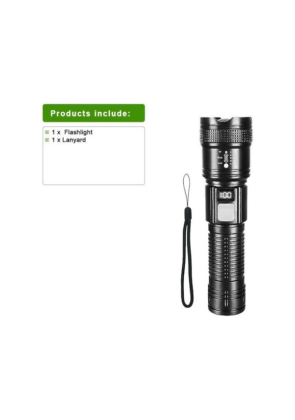 Фонарик P50, яркий свет, телескопическое зумирование, зарядное цифровое дисплей, длительная работа от батареи, ближний и дальний свет, наружное освещение