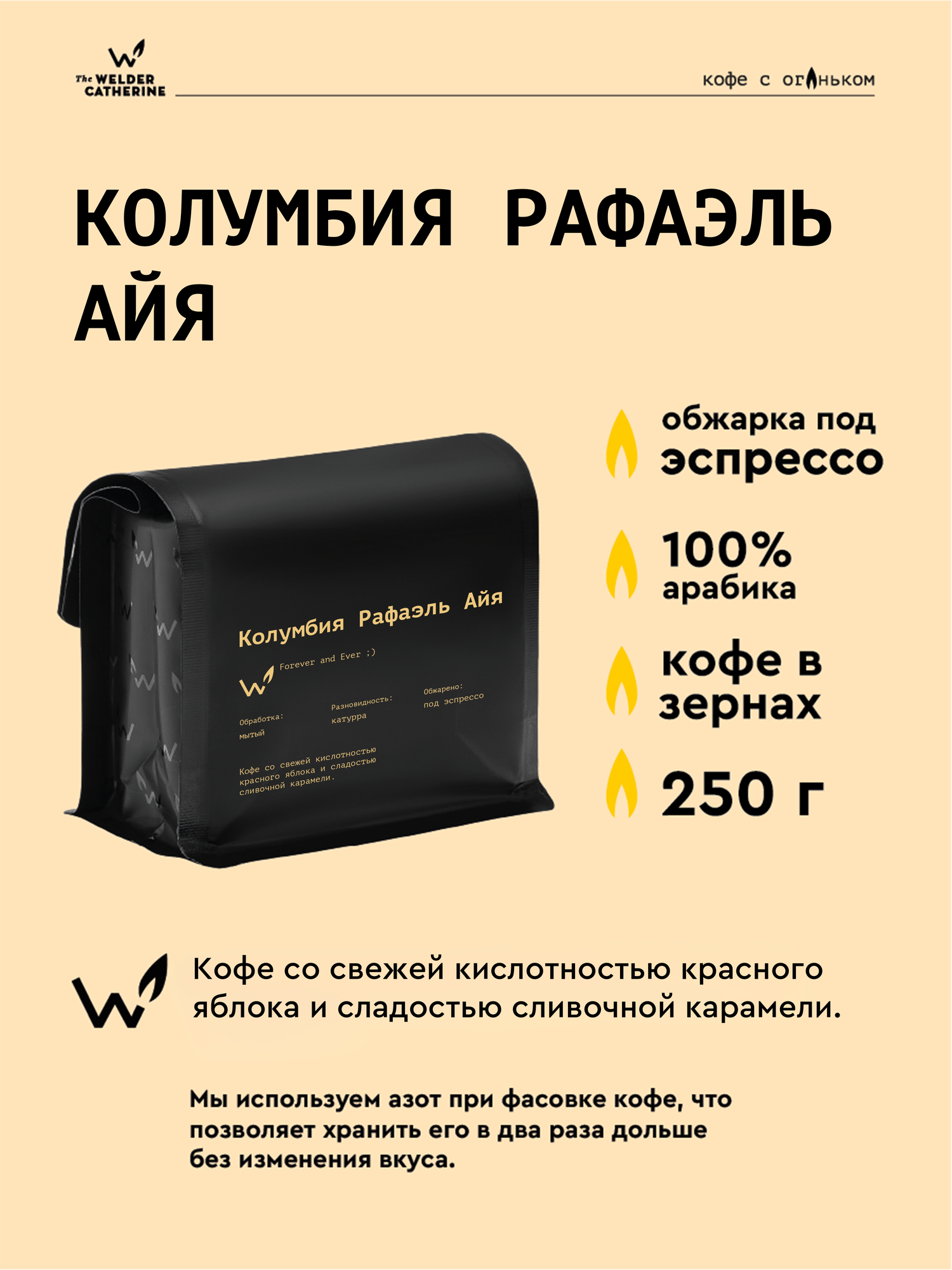 Кофе в зернах Сварщица Екатерина "Колумбия Рафаэль Айя" под эспрессо - 250 гр