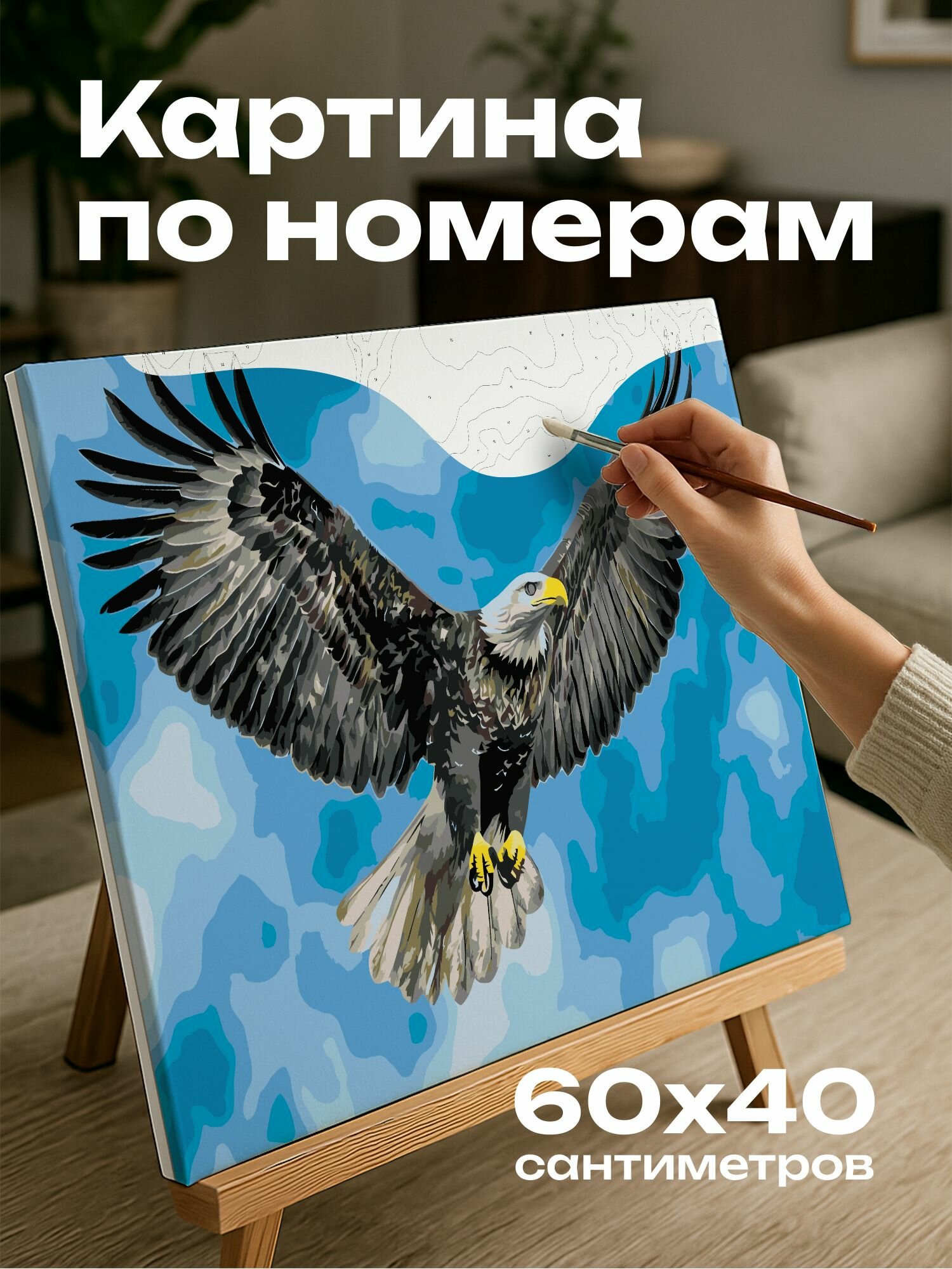 Картина по номерам 60x40 см, орел, полет, крылья, облака, фотография, величественный, грация, красота, угол обзора, ISO