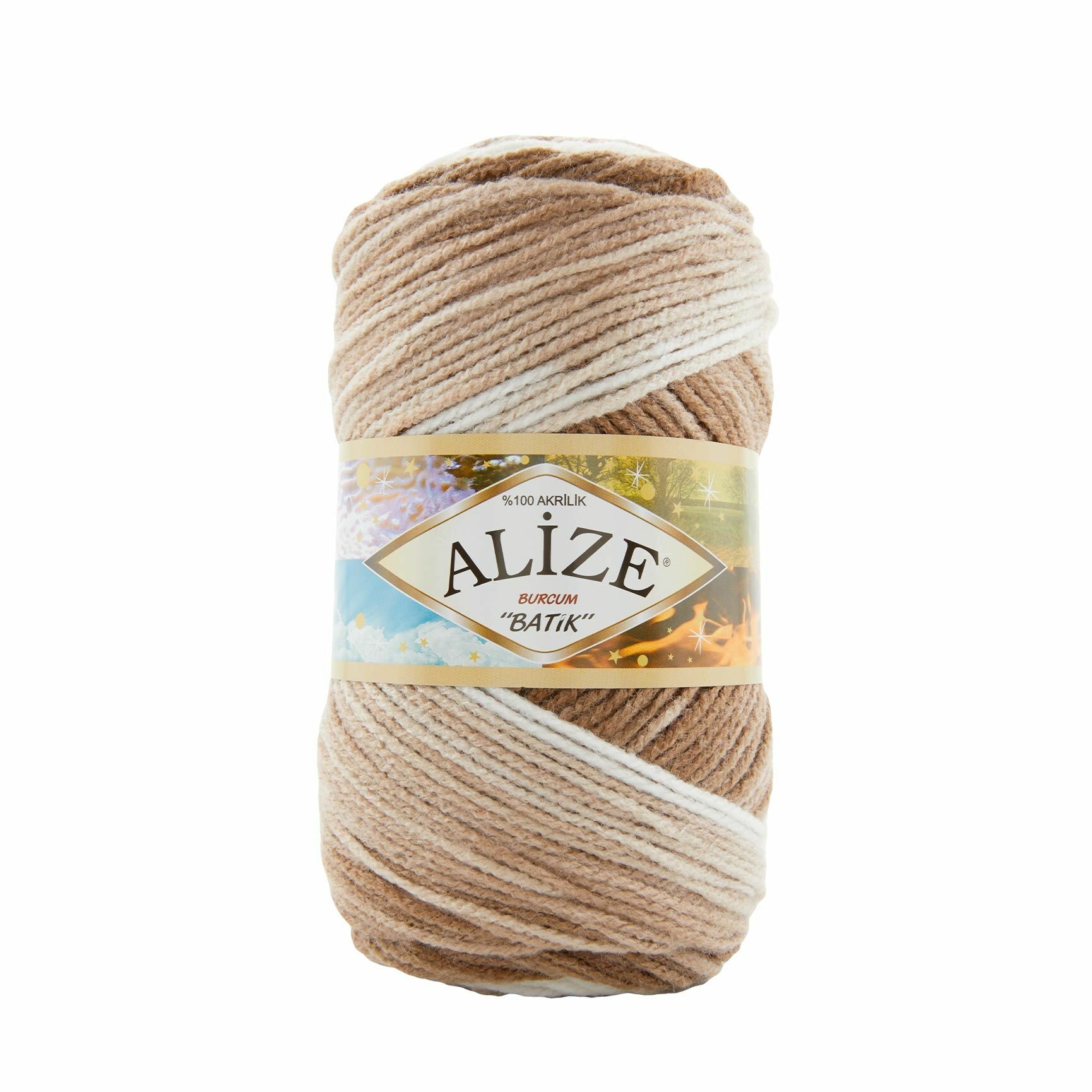 Пряжа Alize Burcum Batik 8054 (5 мотков по 100г/210м) беж/белый/песочный