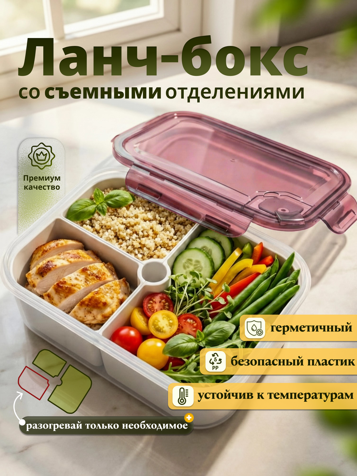 Ланч бокс со съемными раздельными отделениями TopWave контейнер для еды