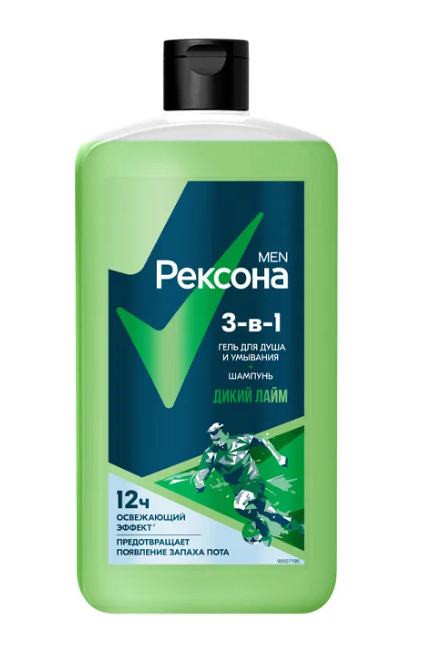 Рексона гель для душа, мужской, 750 мл, 3в1 Дикий лайм, 1 шт