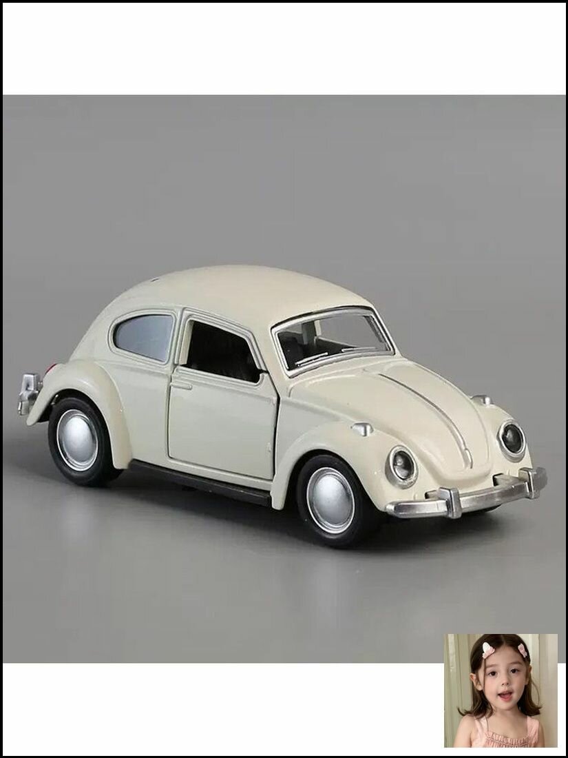 Ретро игрушка Volkswagen Beetle желтый цвет Детская металлическая модель машины с открывающимися дверями и инерционным механизмом