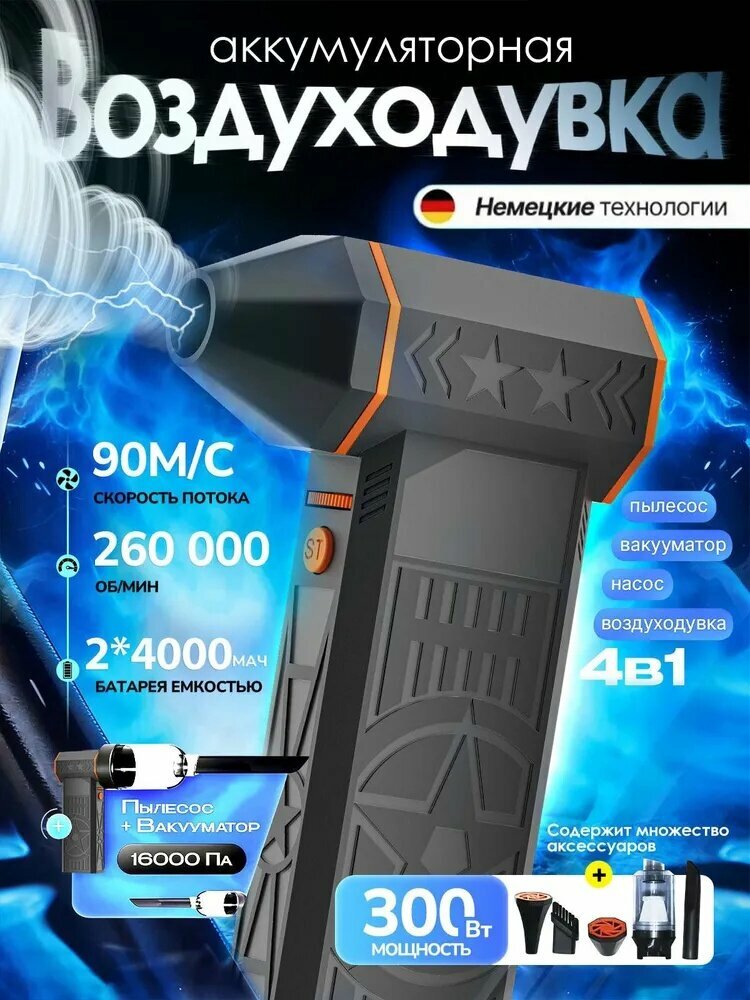 Воздуходувка аккумуляторная Мощная,260 000 об/мин, ветродуйка аккумуляторная 90 м/с, для авто, для пк, дуйка для снега автомобильная, Турбовентилятор