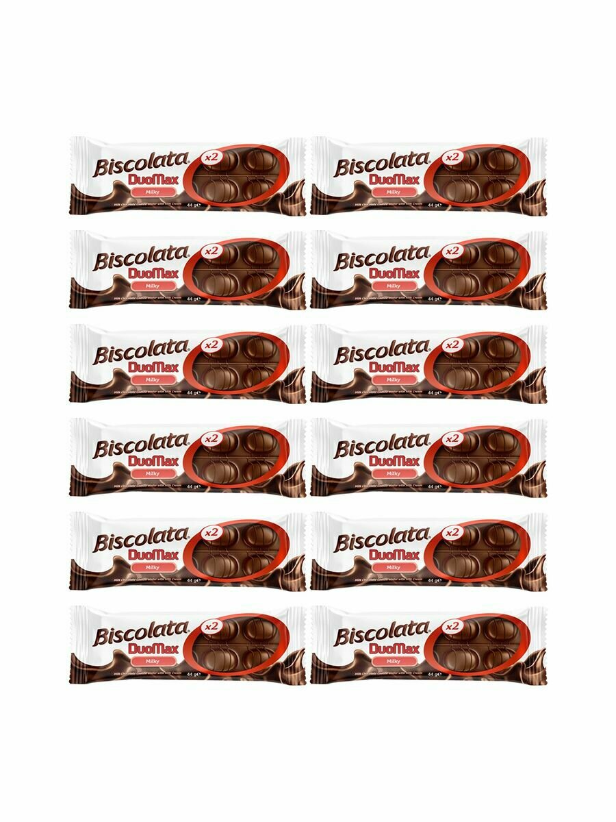 Biscolata Вафли Duomax Milky, 44 г, 12 штук.