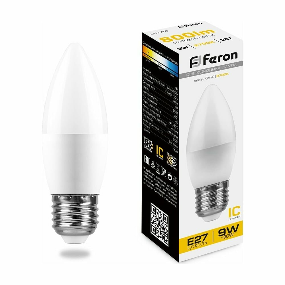 Светодиодная лампа FERON 9W 230V E27 2700K, LB-570 25936