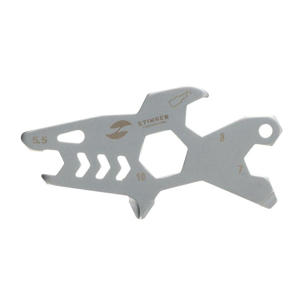 Stinger SRK037-SB Мини-мультитул карманный stinger, 60 x 31 мм, 5 функций, акула, нержавеющая сталь, серебристый, в блистере