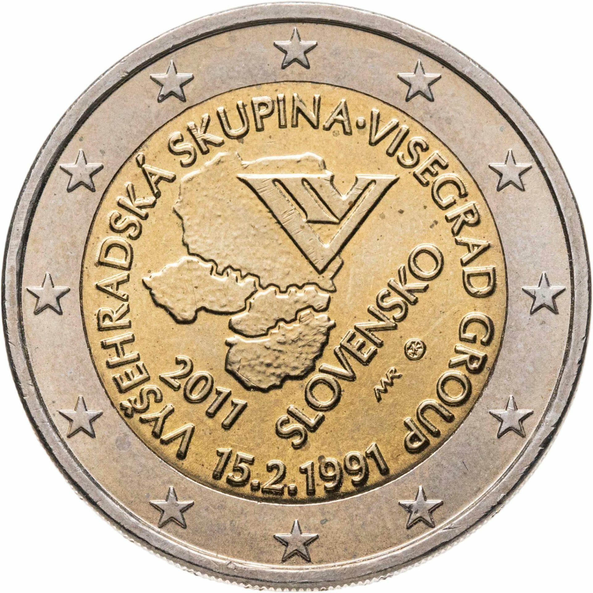 Словакия 2 евро 2011 "20 лет формирования Вишеградской группы", Биметалл, в сохранности UNC