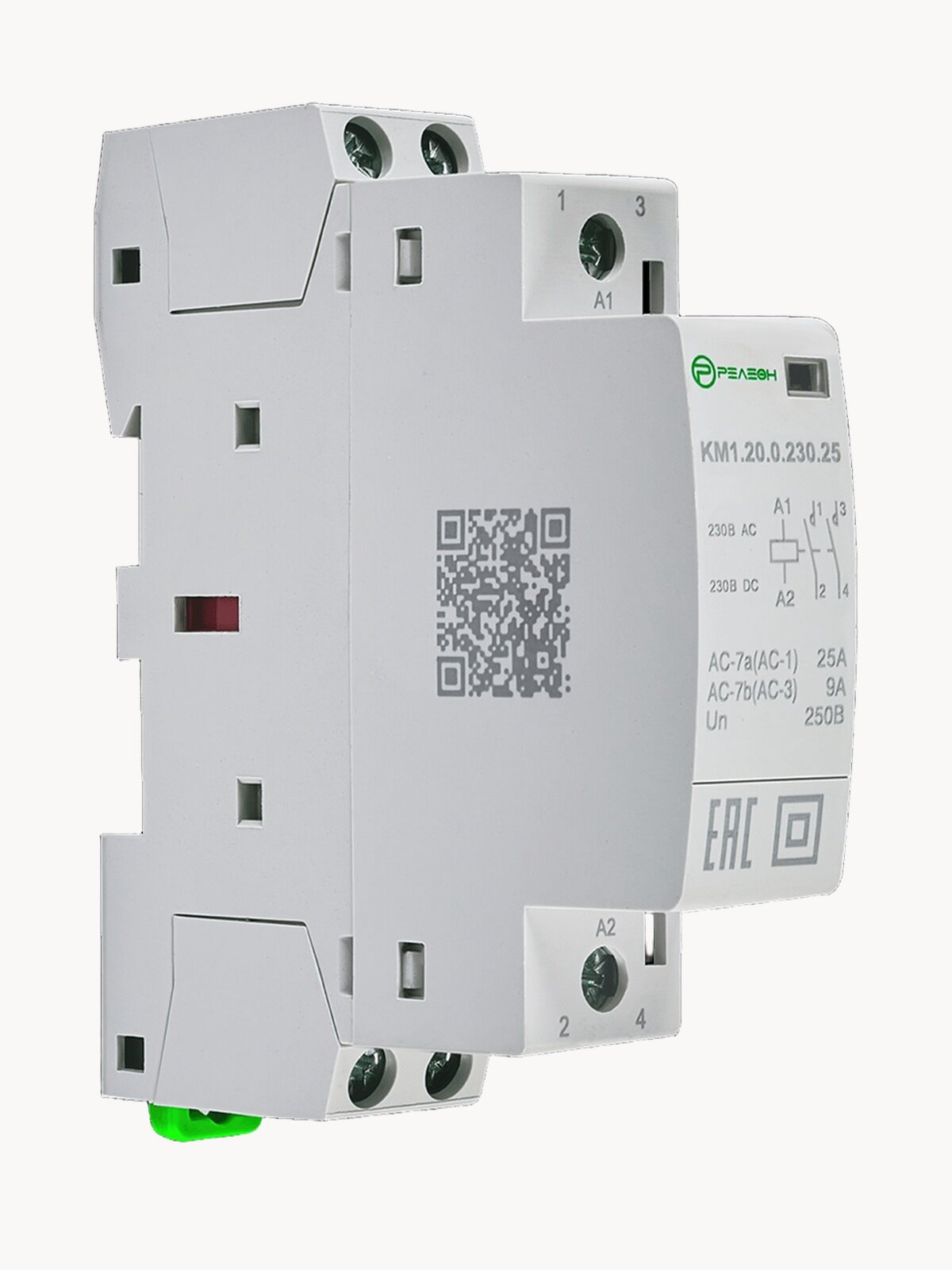 Модульный контактор 2НО контакта 25А; 230В AC/DC, релеон, KM1.20.0.230.25