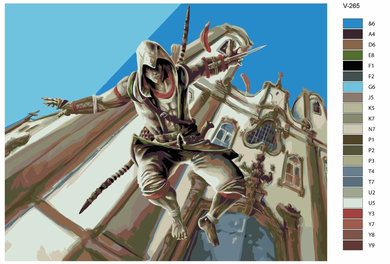 Картина по номерам V-265 "Игра: Assassins creed (Ассасин крид) Ассасин в прыжке", 40x50 см