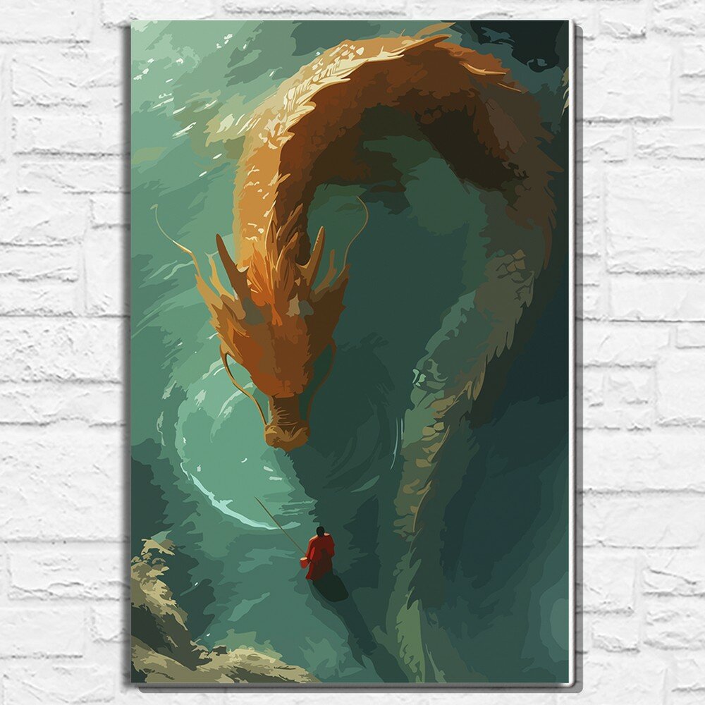 Картина по номерам на холсте дракон азия (эстетика, год дракона, водяной дракон) - 14530 60х40