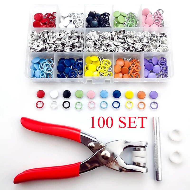 Набор кнопок Qincaile 100/200 комплектов металлические 10 цветов 100sets with tools