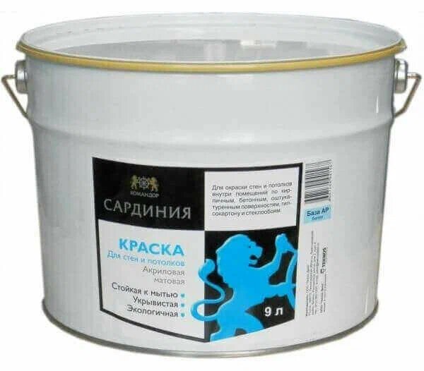 Краска акриловая командор Сардиния матовая белый 9 л