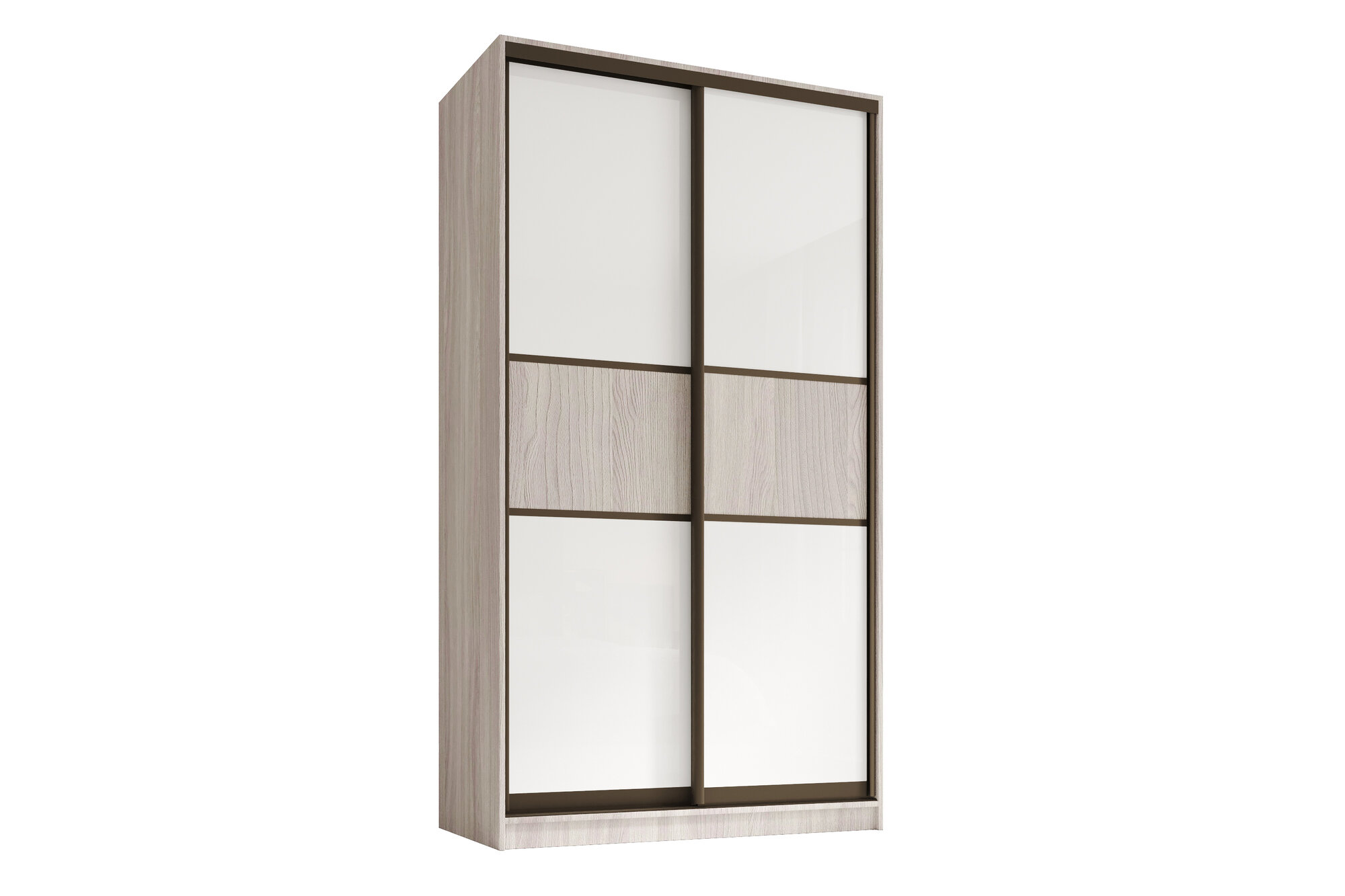 Шкаф купе для одежды Кастелло 2, Oracal белый, МФ-Купе, 100х45х220, платяной, ясень шимо светлый, профиль коньяк