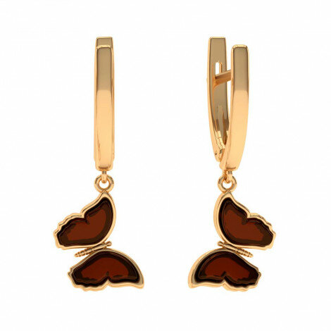 Серьги с подвесками, серебро, 925 проба, золочение, родирование, янтарь