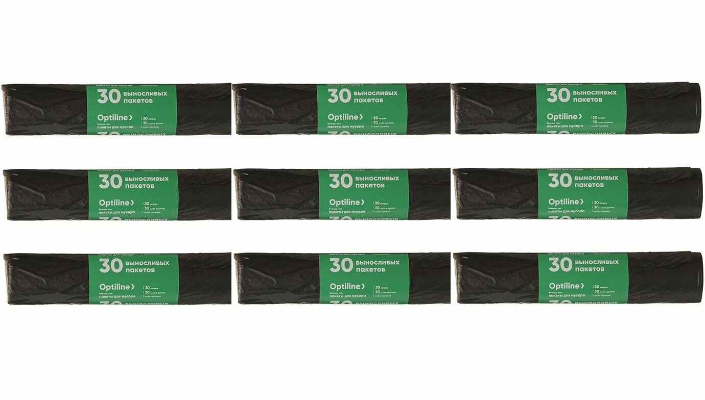 Мешки для мусора OPTILINE Премиум, 30 л, 50х60 см, 10,5 мкм, черные, 30 шт/уп, 9 уп