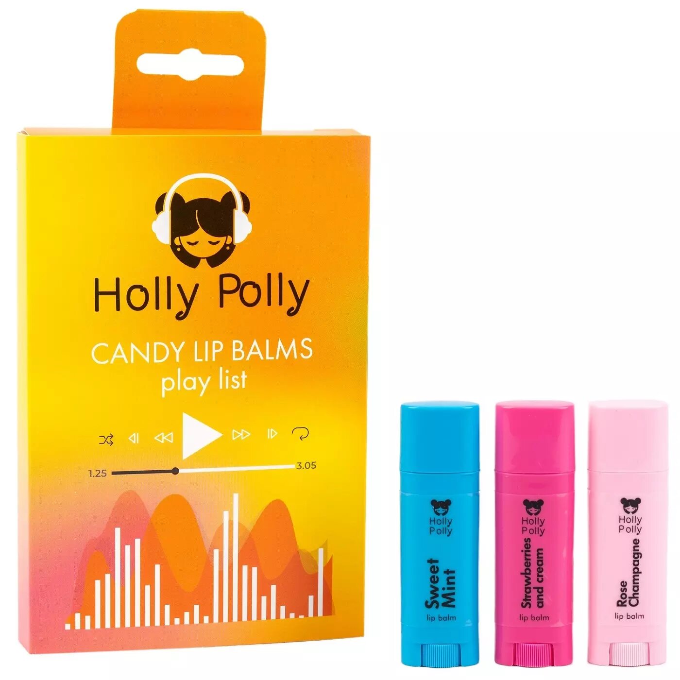 Набор бальзамов для губ Holly Polly CANDY LIP BALMS (мята, шампанское, клубника+сливки)