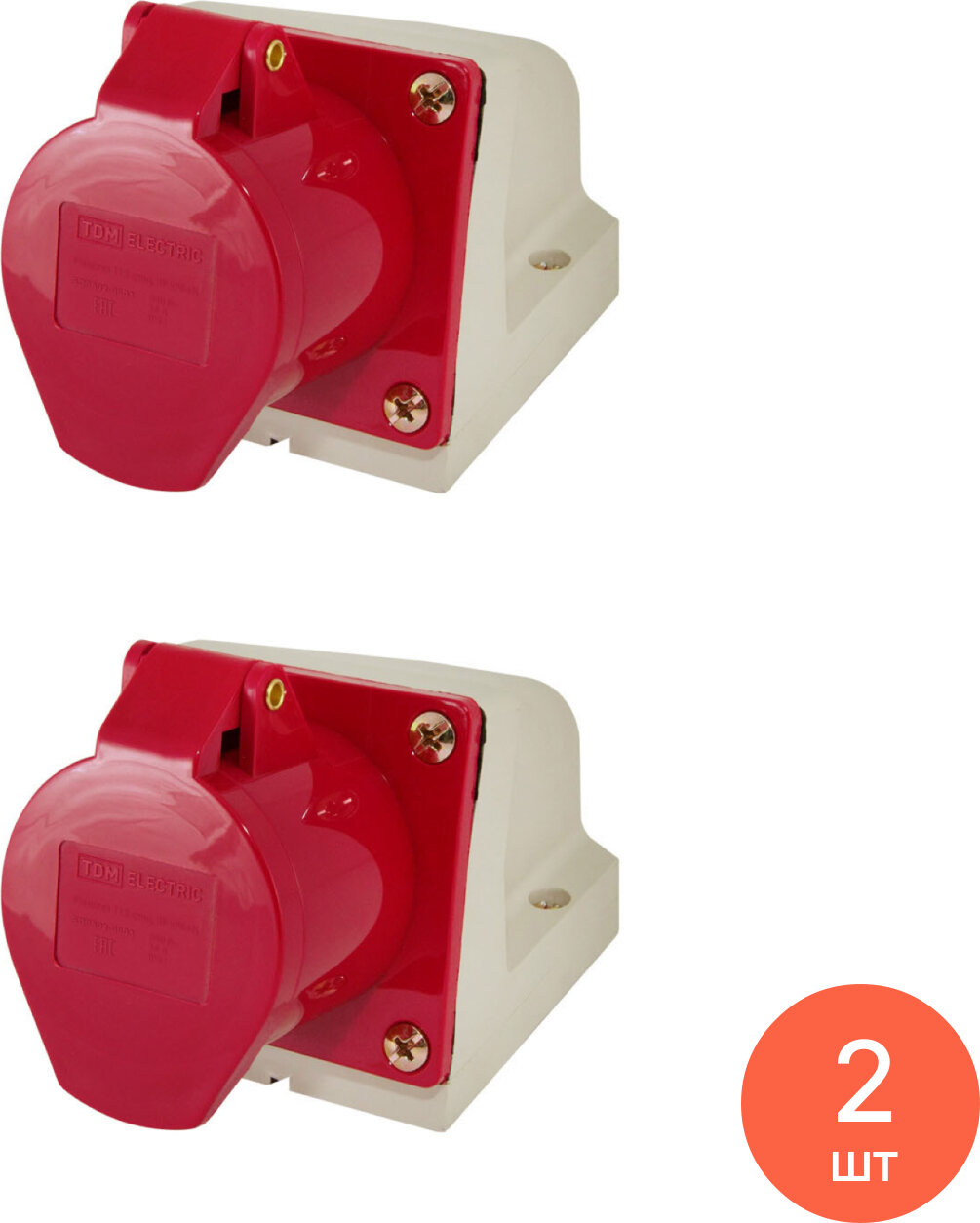 Розетка силовая TDM Electric / ТДМ Электрик 115 стационарная в корпусе из самозатухающего пластика, красная, 3Р+Е+N 16А 380В, IP44 / электрика (комплект из 2 шт)
