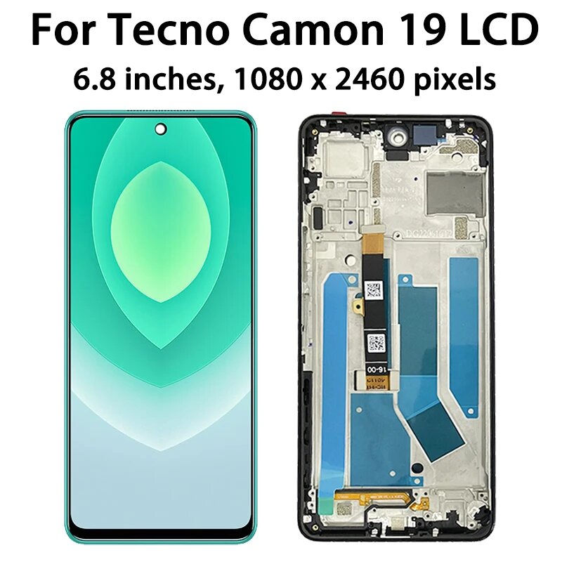 6,8-дюймовый экран для Tecno Camon 19 CI6n, ЖК-дисплей, дигитайзер сенсорного экрана в сборе, запасные части для дисплея Camon19 Black With Frame