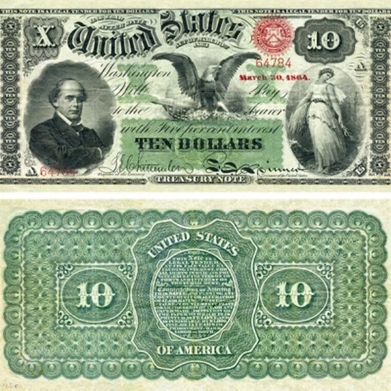 10 долларов 1864 года США, сувенирная копия, банкноты и купюры редкие коллекционные