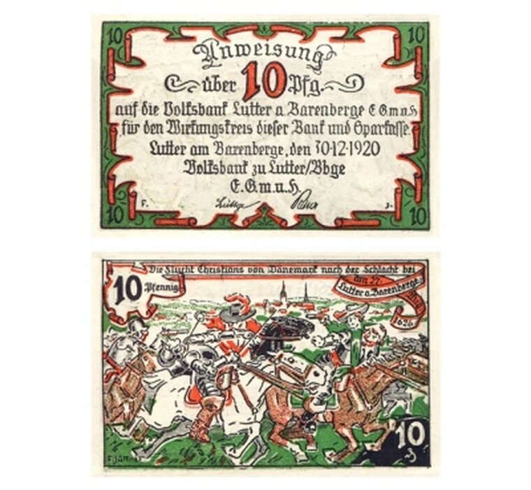Нотгельд 10 пфеннигов 1920 Германия, Луттер, сувенирная копия, банкноты и купюры редкие коллекционные