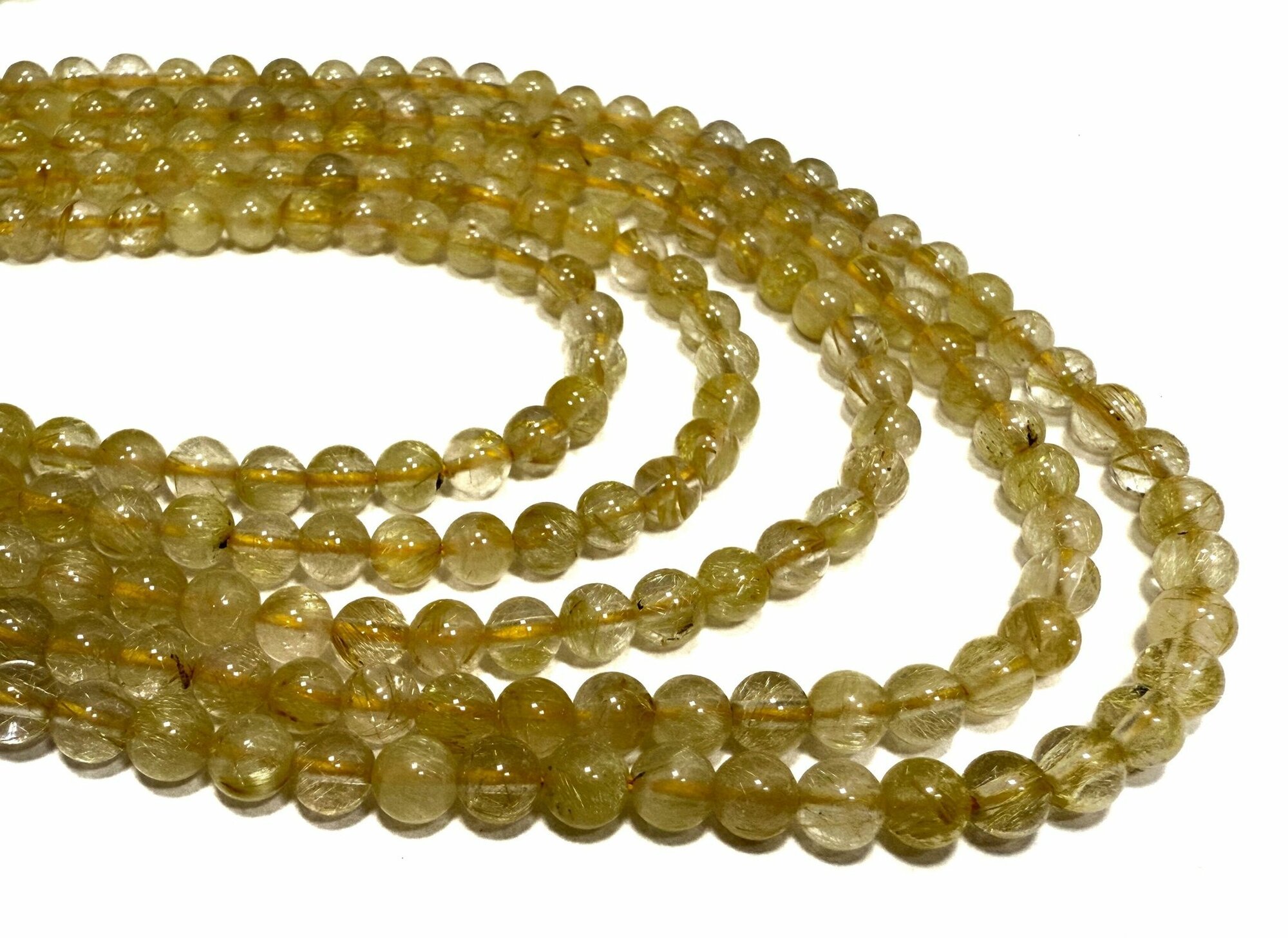 Бусины кварц рутиловый А золотой шар гладкий 4 мм (нить 38 см), Suntrim