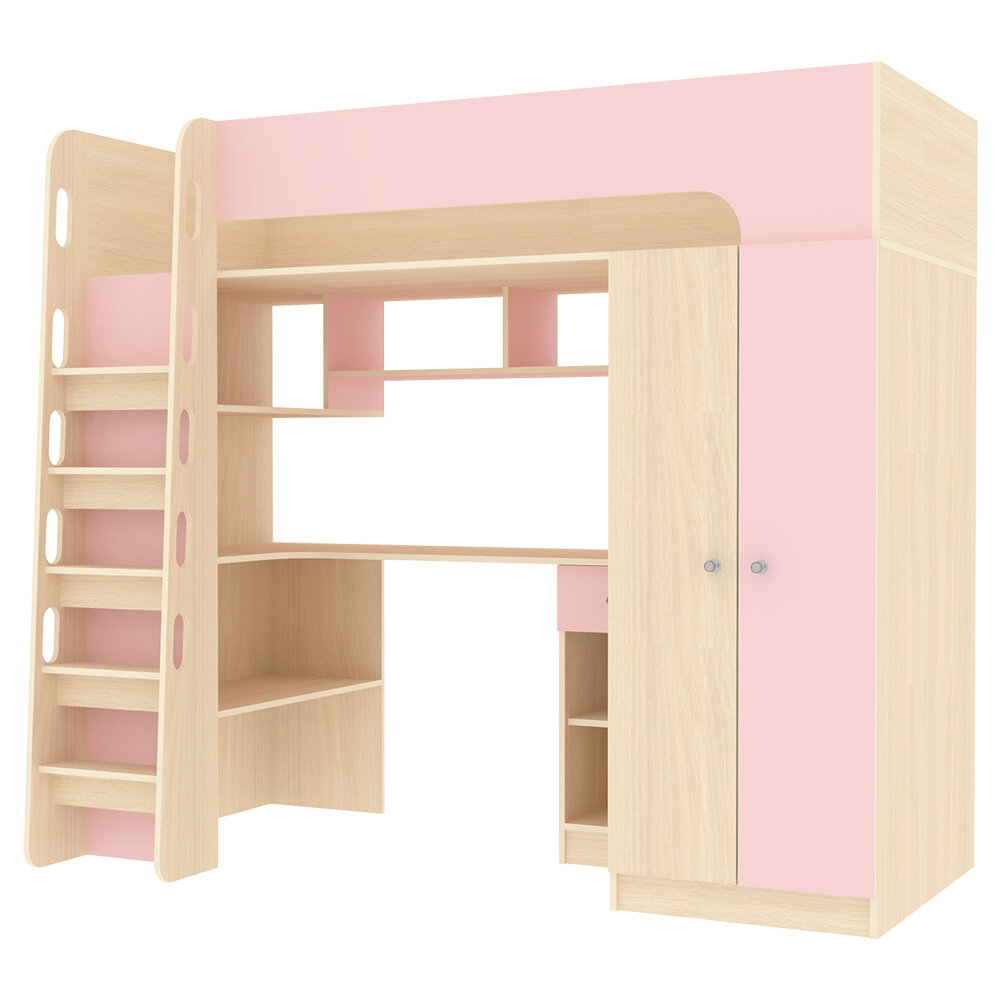 Кровать чердак Астра 10 Дуб Молочный Розовый