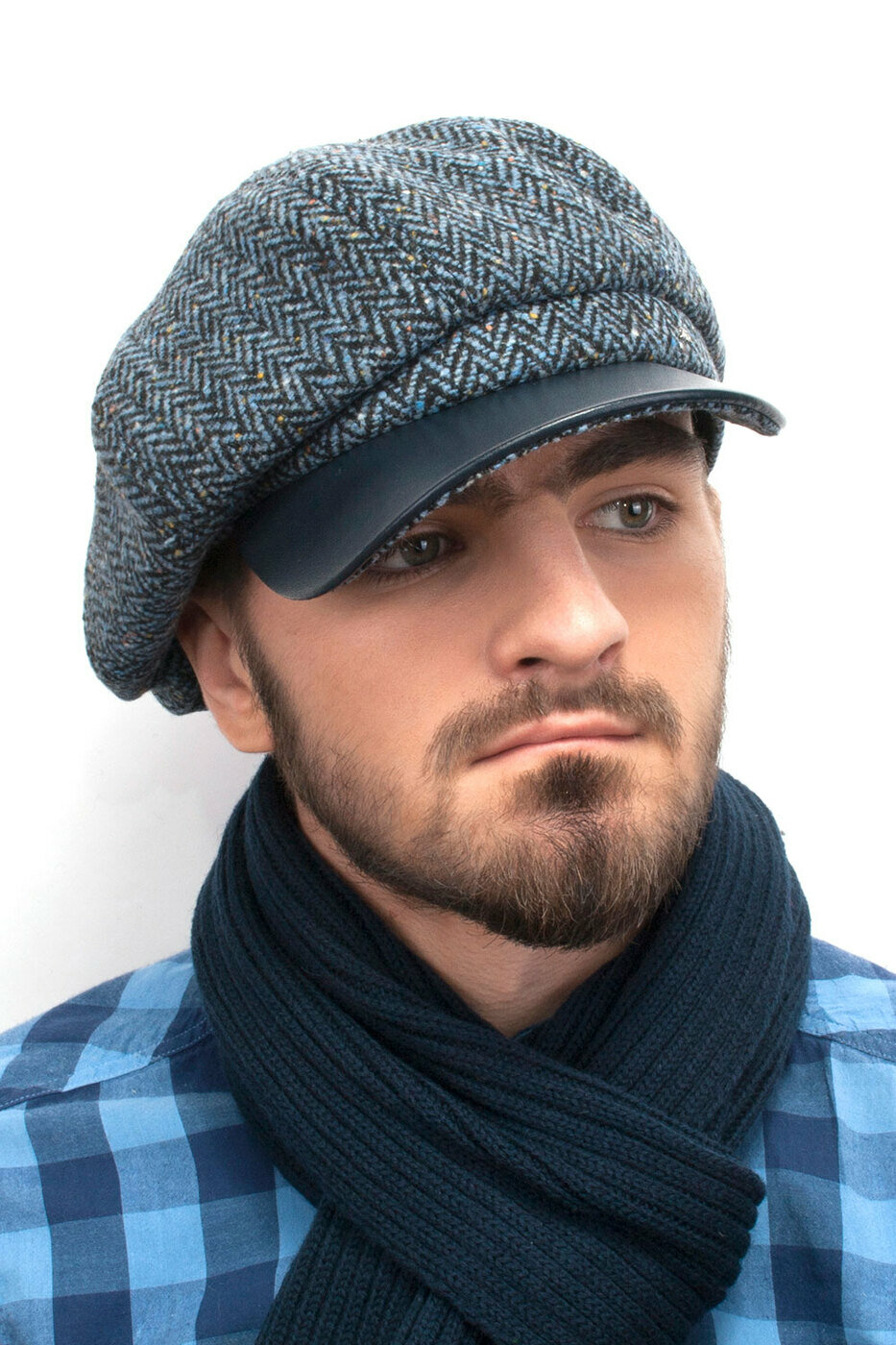 Кепка из шерстяной ткани и кожи для мужчин