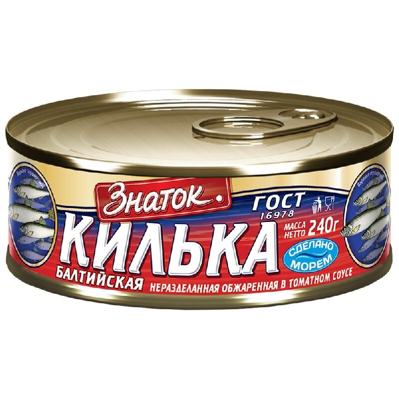 Килька знаток Балтийская обжаренная №3 в томатном соусе ГОСТ 16978 /жесть-ключ/ 240г