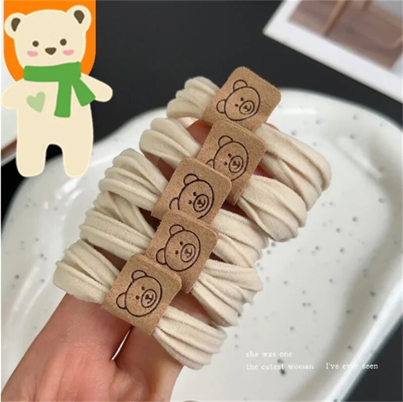 Резинки для волос с медвежонком из полиэстера, 5 шт. Бежевый, Бежевый