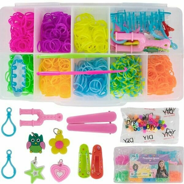 Набор резинок для плетения Miss Kapriz "Волшебные бусины", 8 цветов, с инструментами и брелками, в коробке (0801202FCJ)