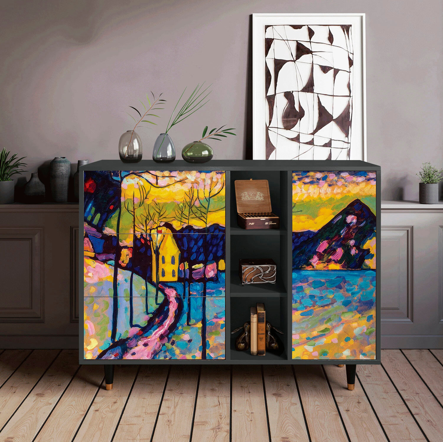 Комод - STORYZ - BS2 Winter Landscape by Kandinsky, Разер - 125 x 97 x 48 см , Цвет корпуса - Антрацит