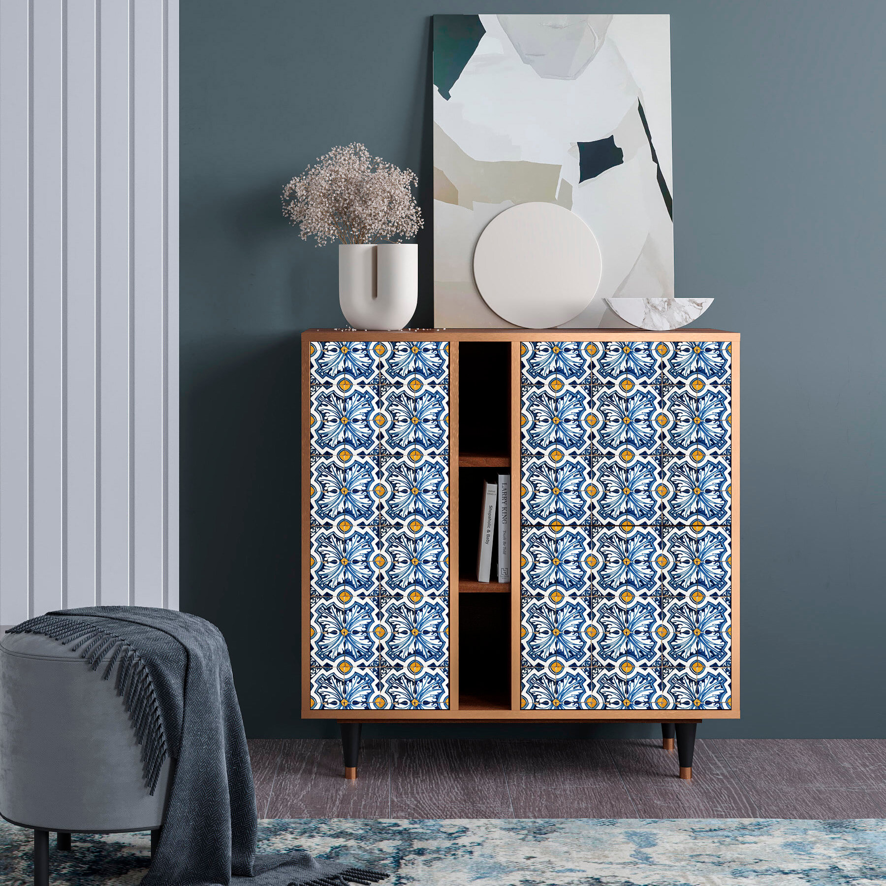 Комод - STORYZ - BS5 Lovely Cornflowers, Размер - 94 x 96 x 41 см, Цвет корпуса - , Орех