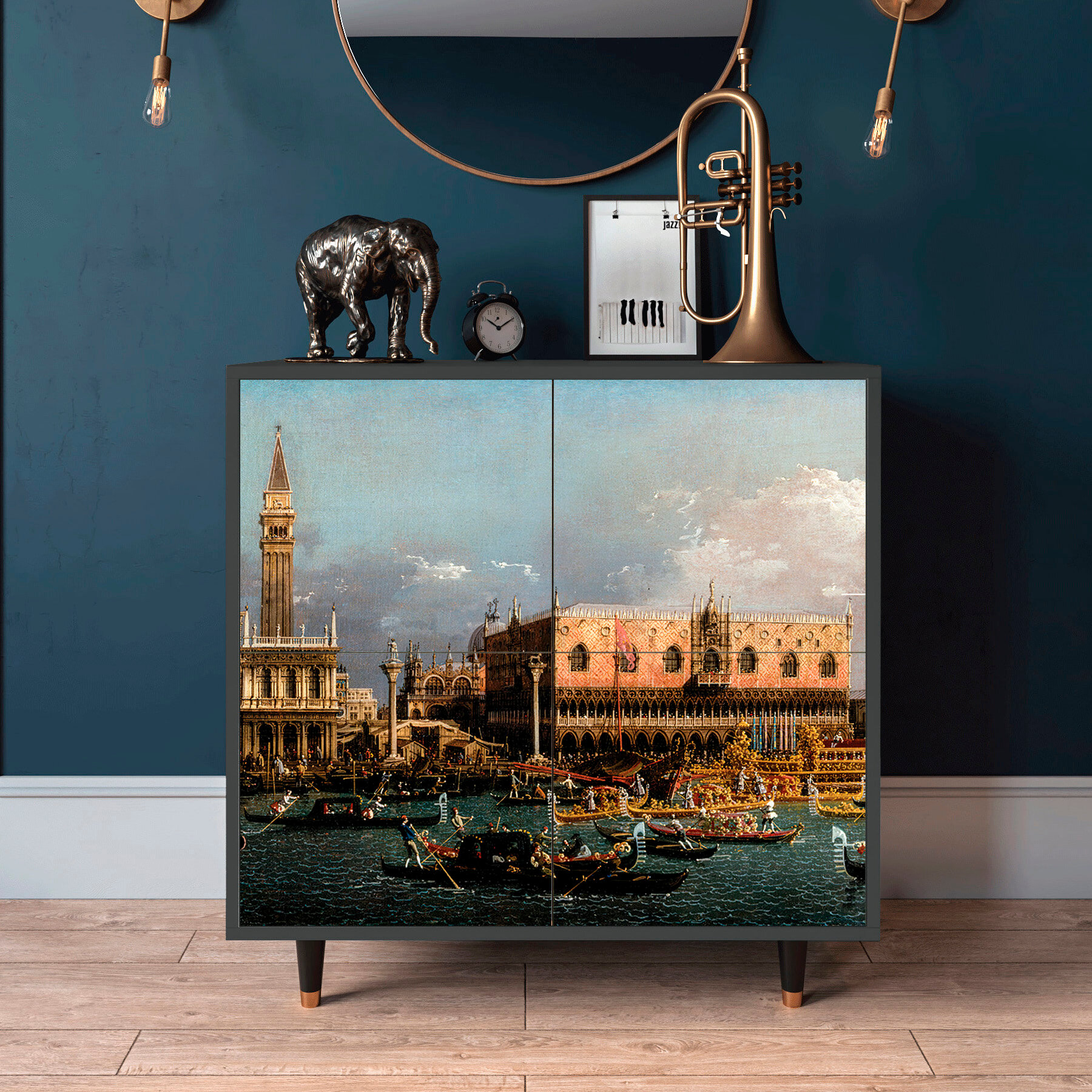 Комод - STORYZ - BS3 The Bucintoro at the Molo on Ascension Day by Canaletto, Размер - 94 x 96 x 48 см, Цвет корпуса - Антрацит