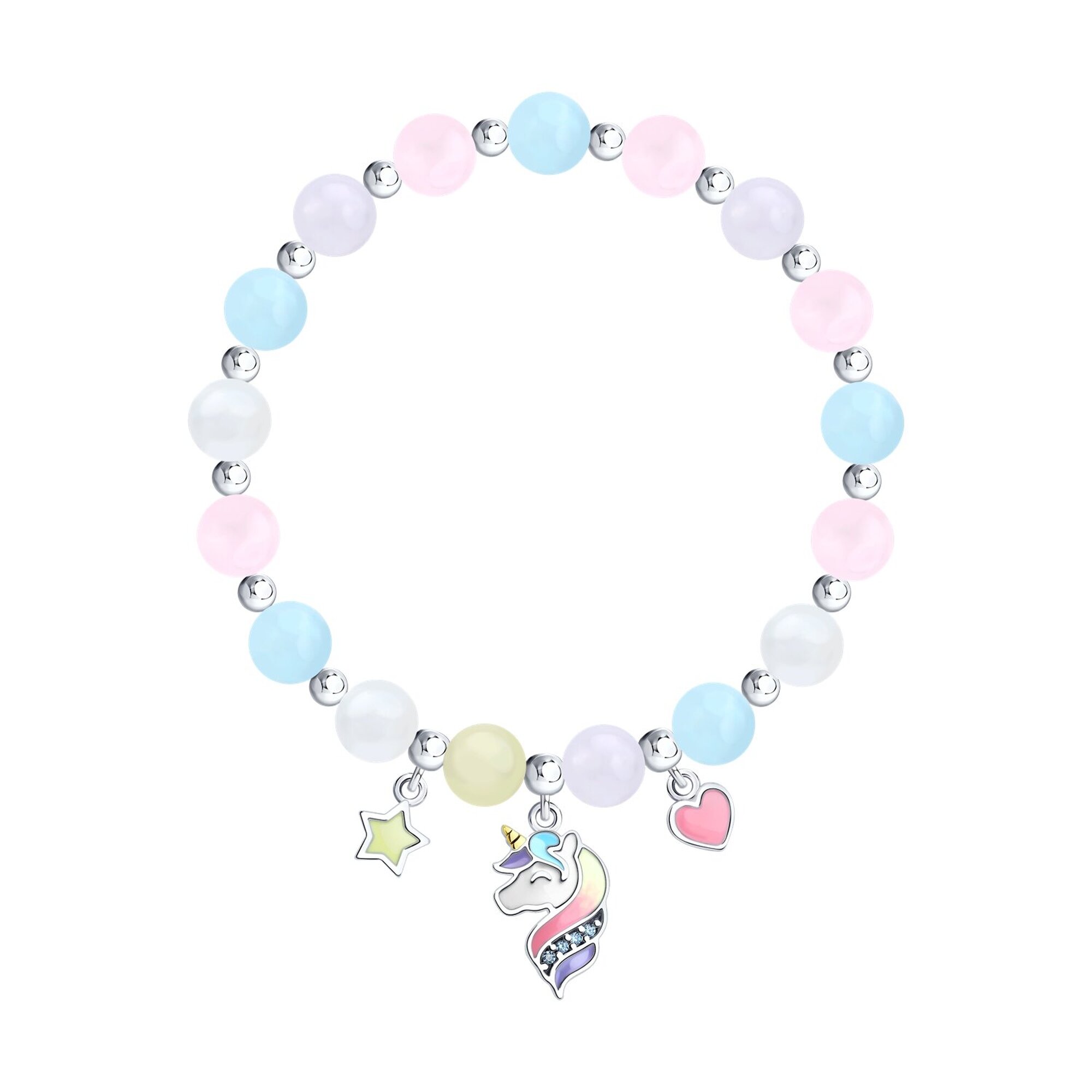 Браслет Diamant online, серебро, 925 проба, родирование, кварц, эмаль, фианит