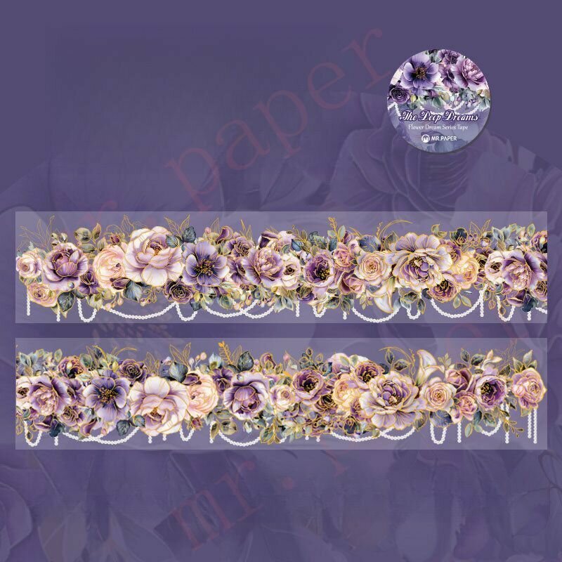 Декоративная клейкая лента Mr.Paper ретро цветы, 200 см, ПЭТ, для скрапбукинга, оформления открыток, чехлов и блокнотов, творческий канцтовар