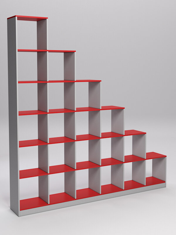 Стеллаж каскадный из ДСП Лестница №2 6 ячеек, Серый и Красный