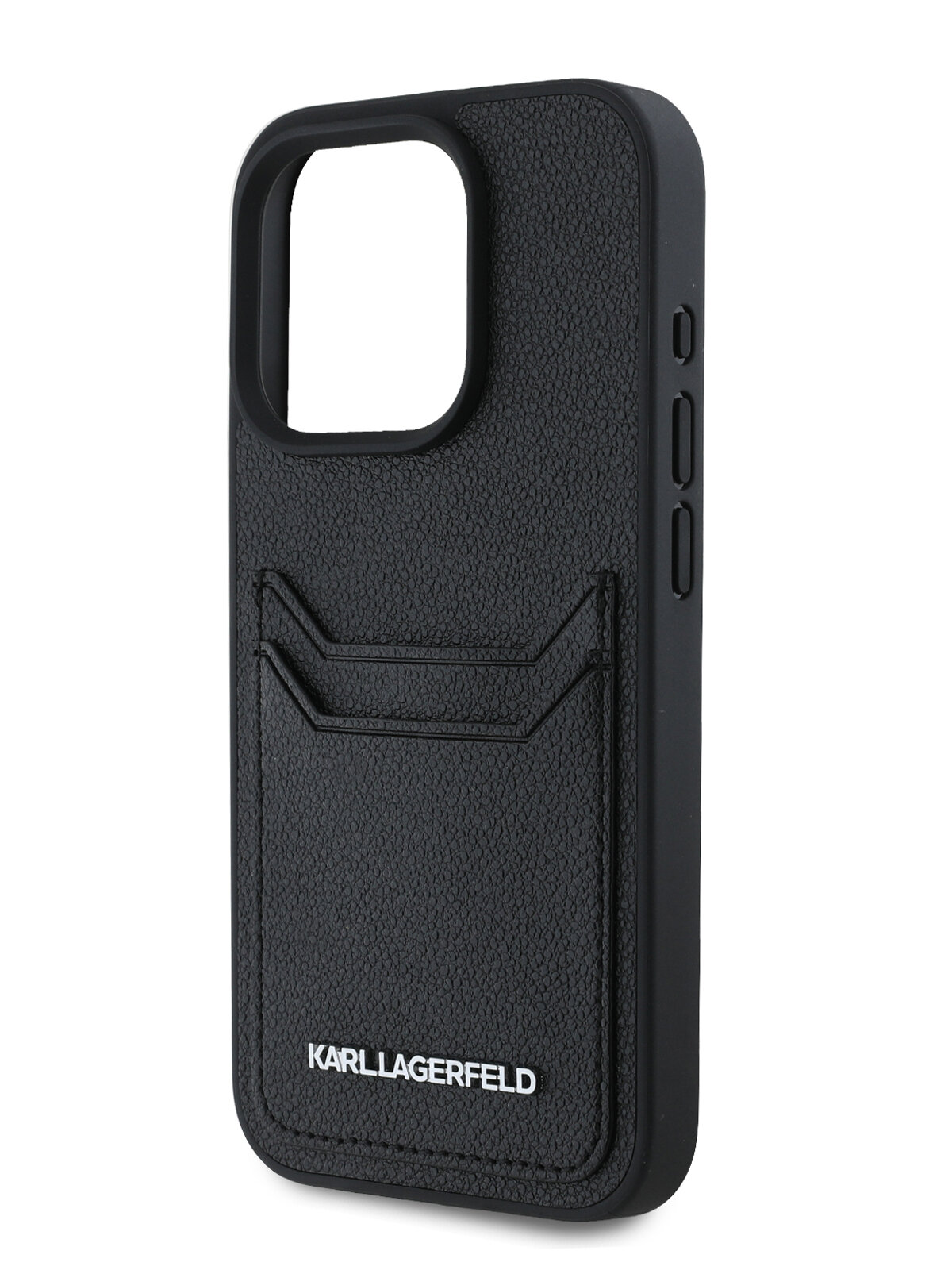 Lagerfeld для iPhone 15 Pro Max чехол Cardslot PU Grained leather Metal Long logo Hard Black
