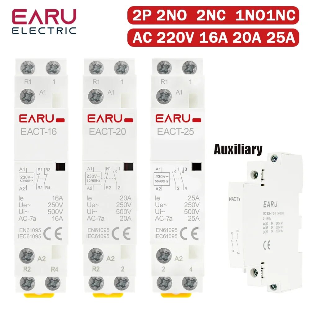 Контактор EARU EACT-2P-2NO-16A 20A 25A для умного дома 2P 25A 2NO