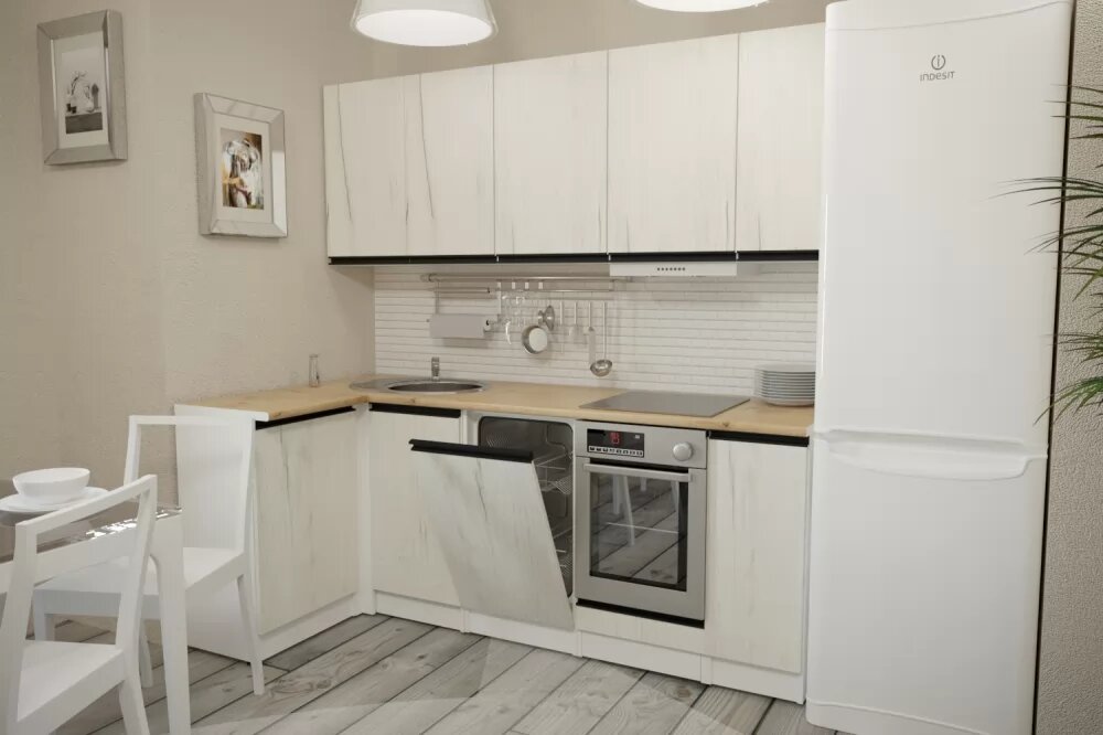 Кухонный гарнитур Герда Амели прайм 400 1100х2000 мм, каркас ЛДСП, фасад ЛДСП, Белый/Дуб грей